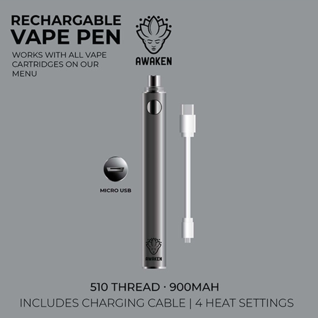 Awaken Vape Pen | Metallic Silver | Rechargeable | 4 Heat Settings