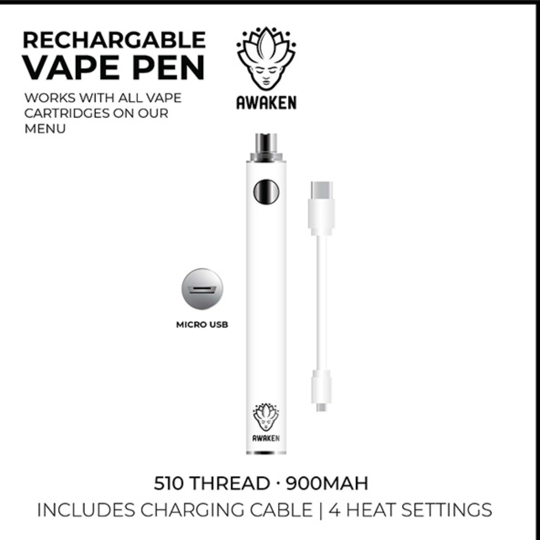 Awaken Vape Pen | Metallic Silver | Rechargeable | 4 Heat Settings